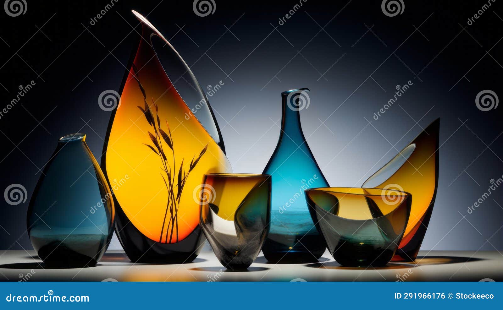 Hanya Glass: Bold and Dramatic Forms in Dark Amber and Sky-blue Stock ...