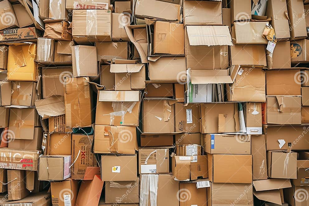 A Haphazard Stack of Cardboard Boxes Towering in a Large Pile, Piles of ...