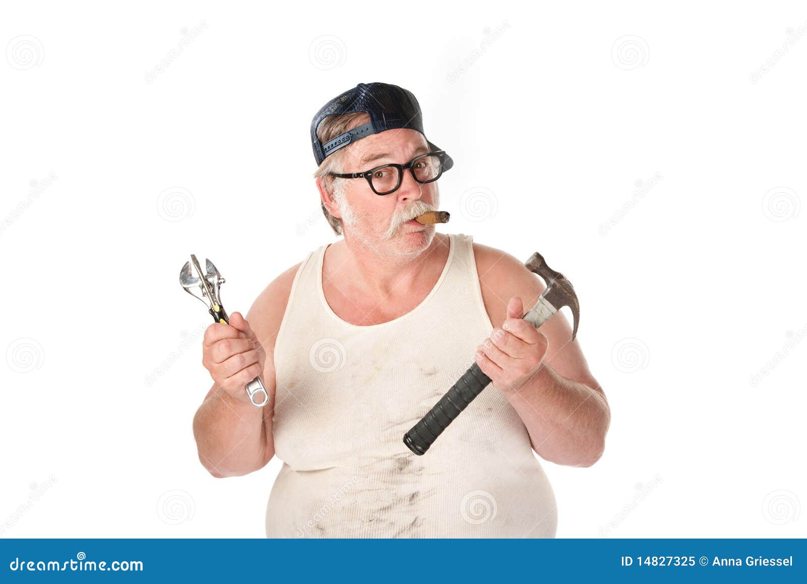 Hapless handyman stock image. Image of obese, handy, doubt - 14827325