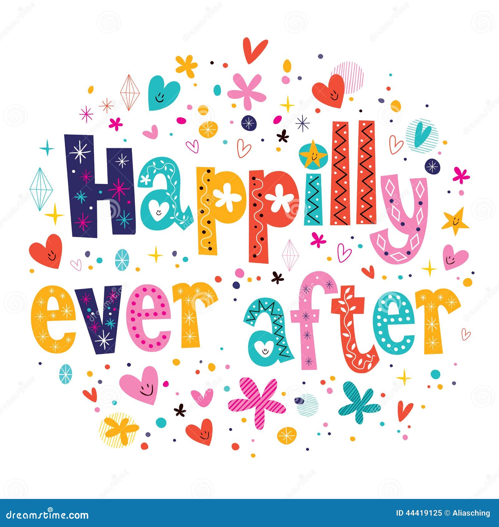 Happily Ever After - Black And White Hand Lettering Script Cartoon ...
