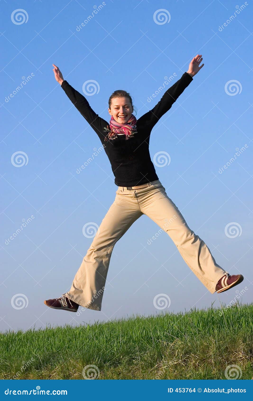 Happily Jumping Fit Attractive Woman Stock Photo - Image of ...
