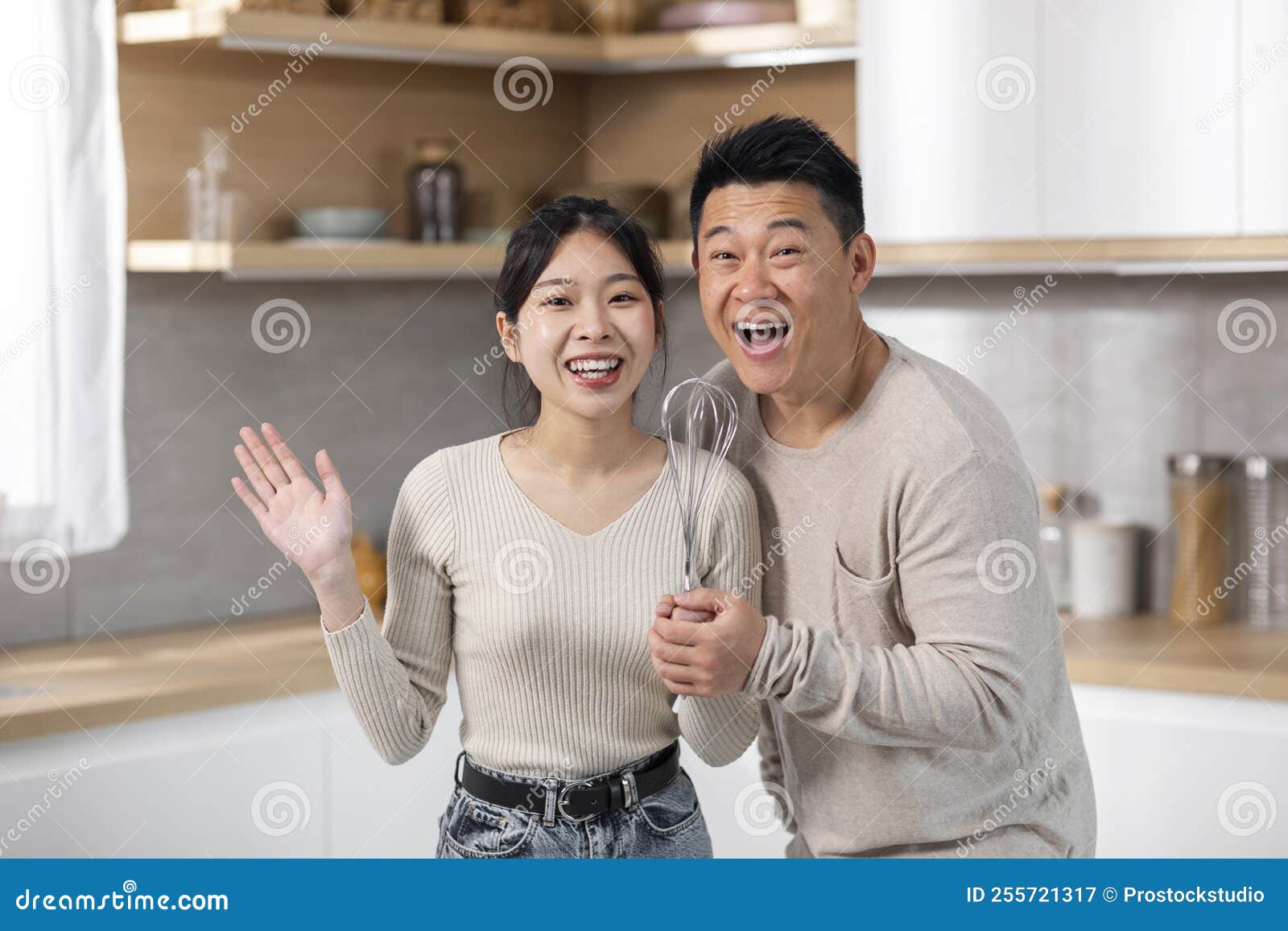 Happily Married Asian Spouses Singing At Kitchen Stock Image Image Of People Wife 255721317