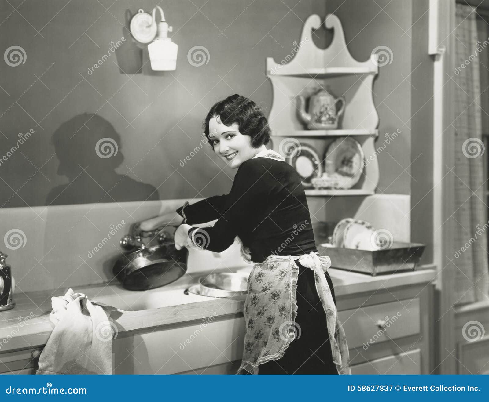 Happily Washing Pots and Pans Stock Image - Image of 1930s, housemaid ...