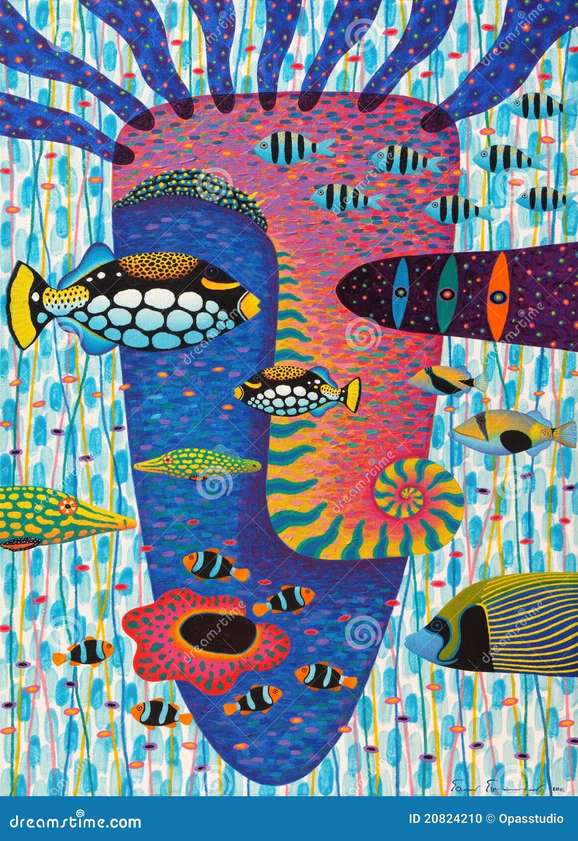 A Happy Face among the Colorful Fish in the Sea Stock Photo - Image of ...