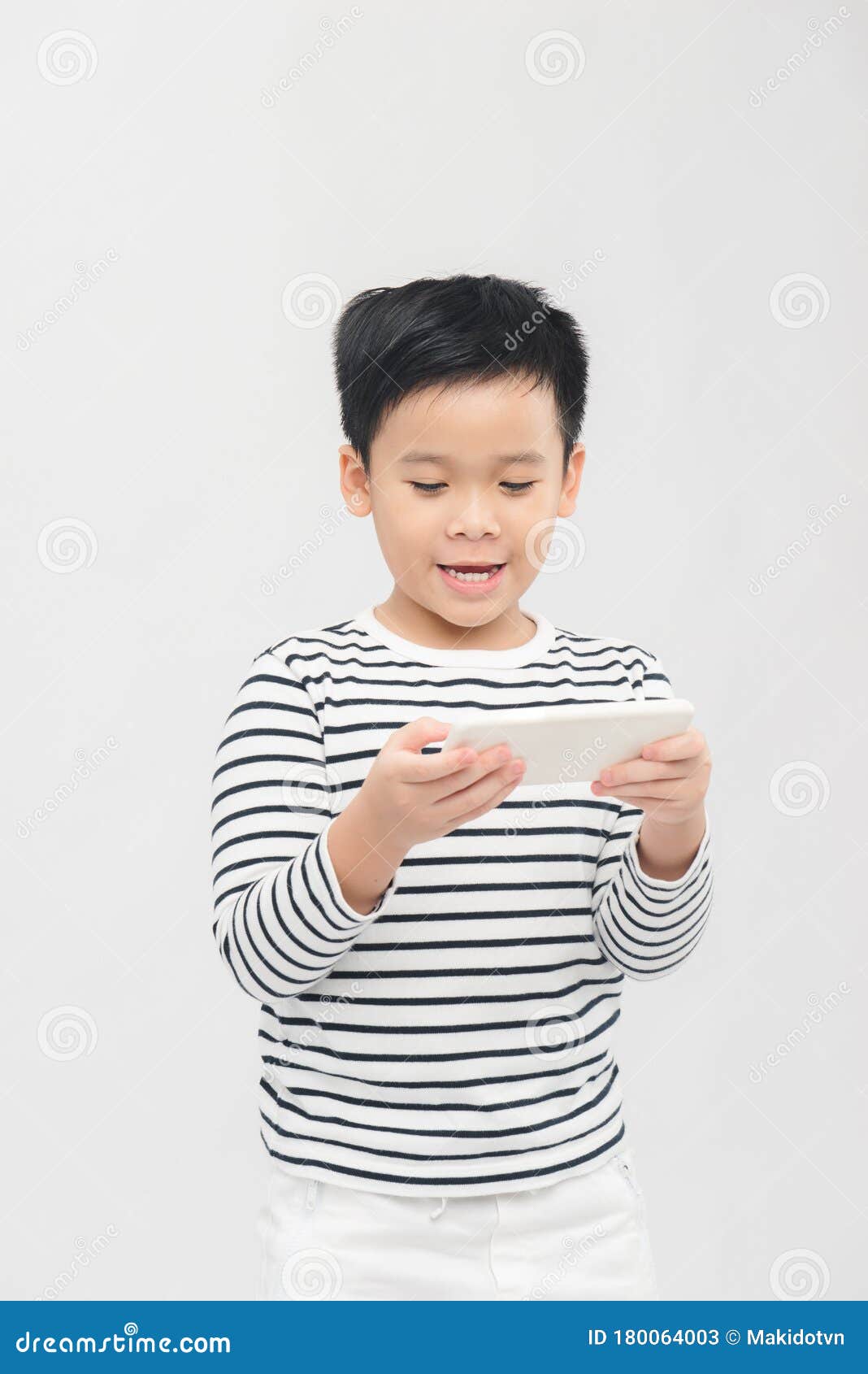 Happiness Asian Kid Playing on Smart Phone Stock Image - Image of child ...