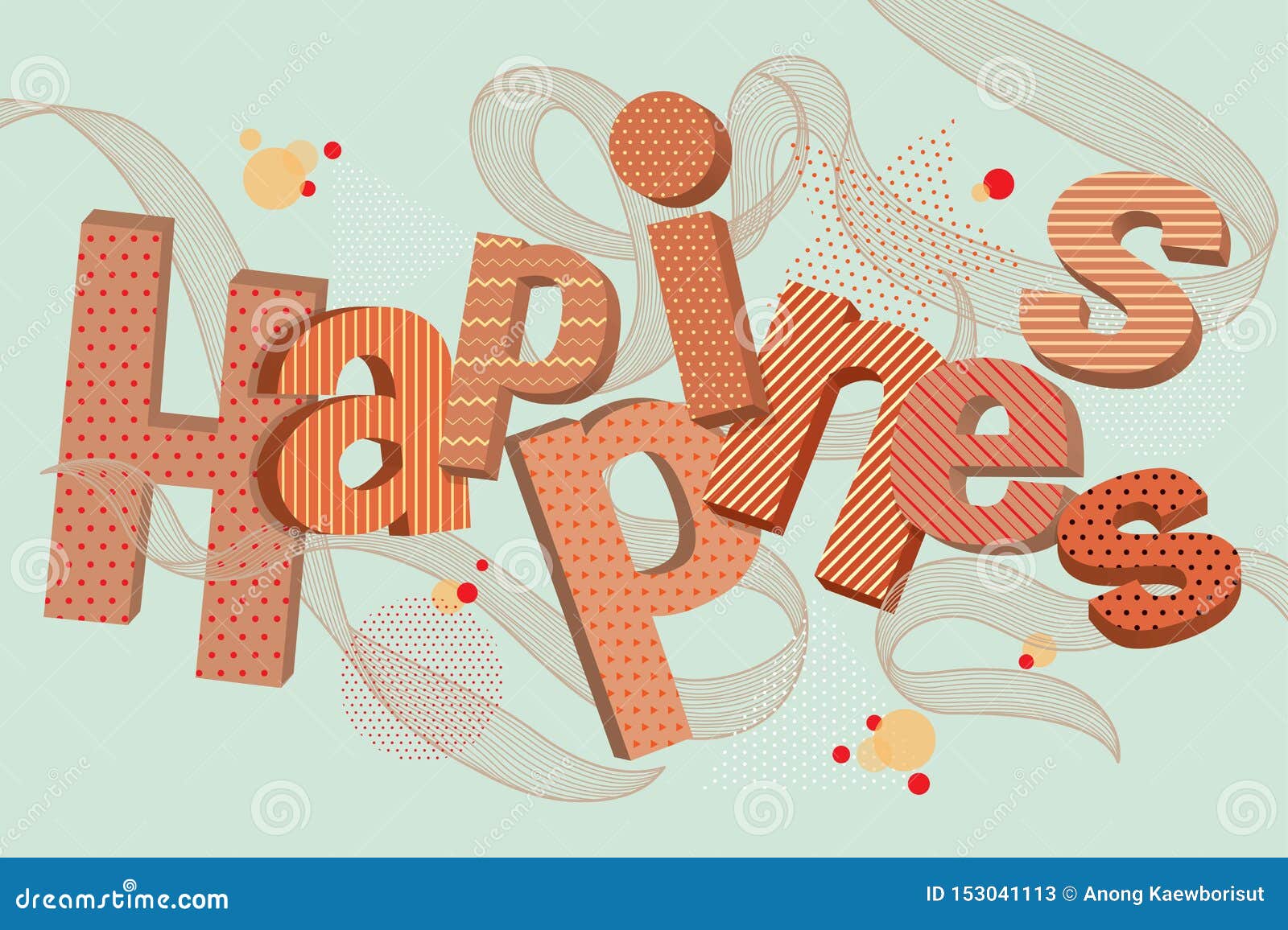 Happiness 3D typographic stock vector. Illustration of vector - 153041113