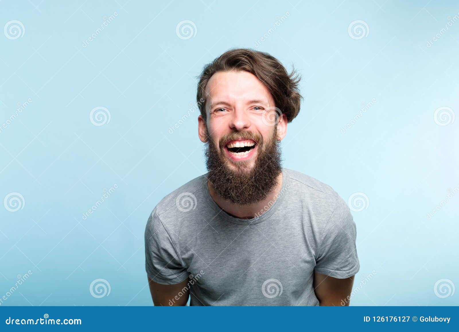 Happiness Enjoyment Laugh Bearded Man Expression Stock Image Image Of