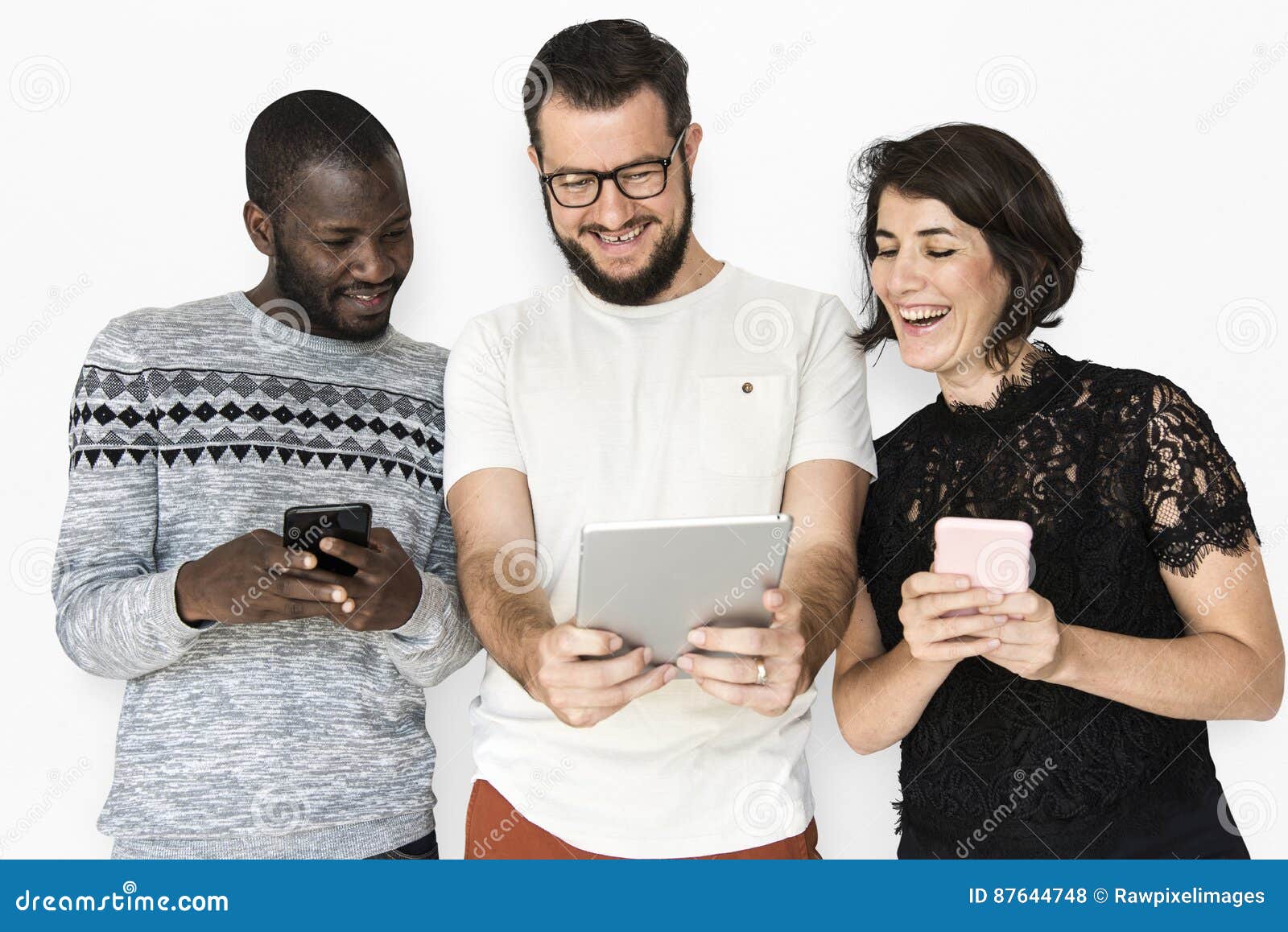 Happiness Group of People Smiling and Conneted by Digital Device Stock ...