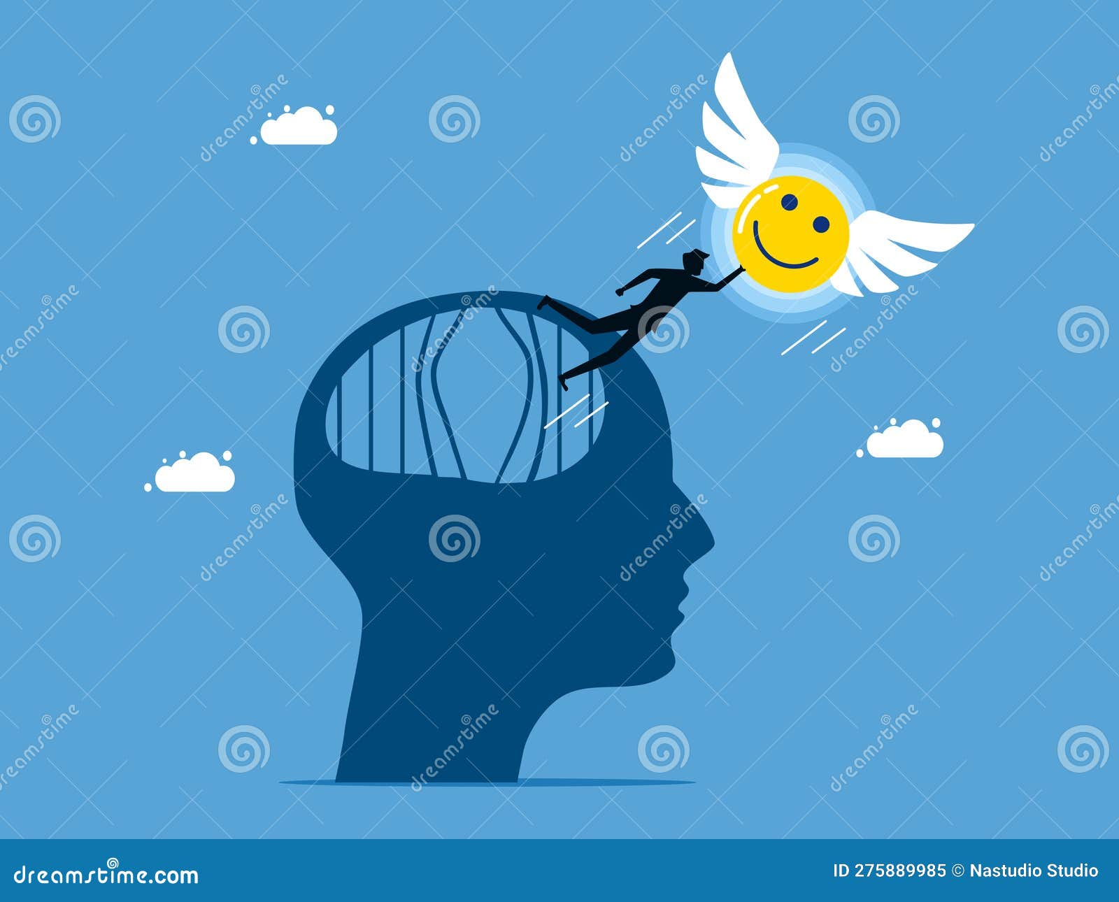 Happiness in Independent Life. Optimistic Man Escapes from Brain Prison ...