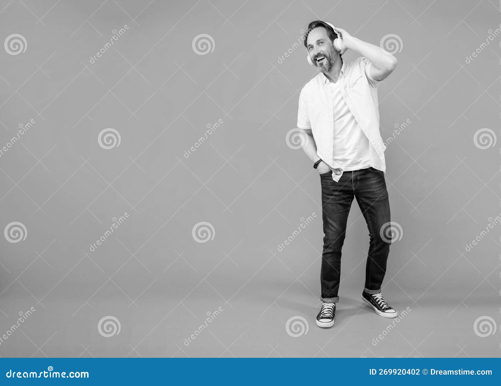 Happiness Is Listening To Good Music Happy Old Man Wear Headphones