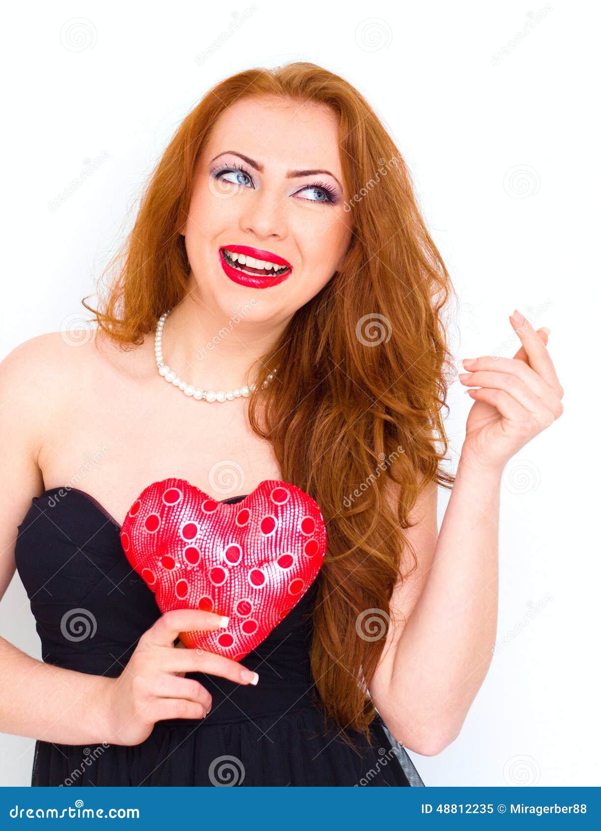 Happiness And Love Concept Happy Red Hair Woman Holding Valentine