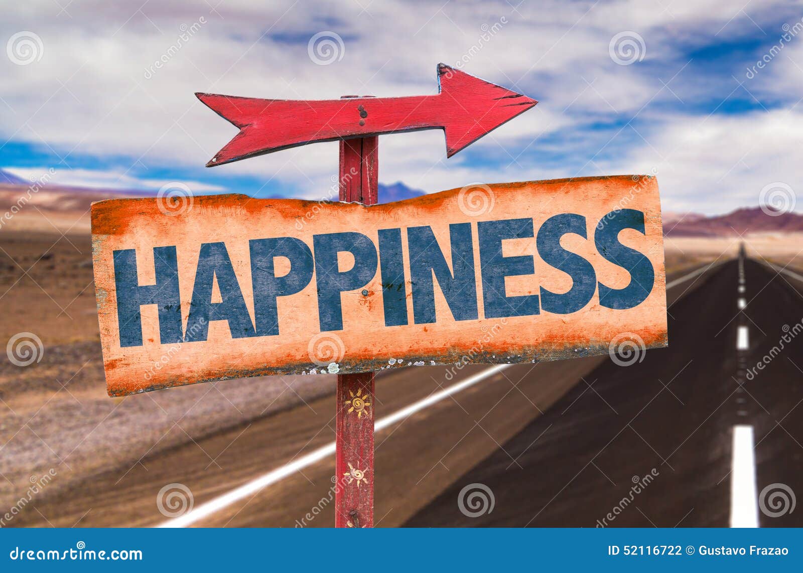 Happiness Sign with Road Background Stock Photo - Image of direction ...