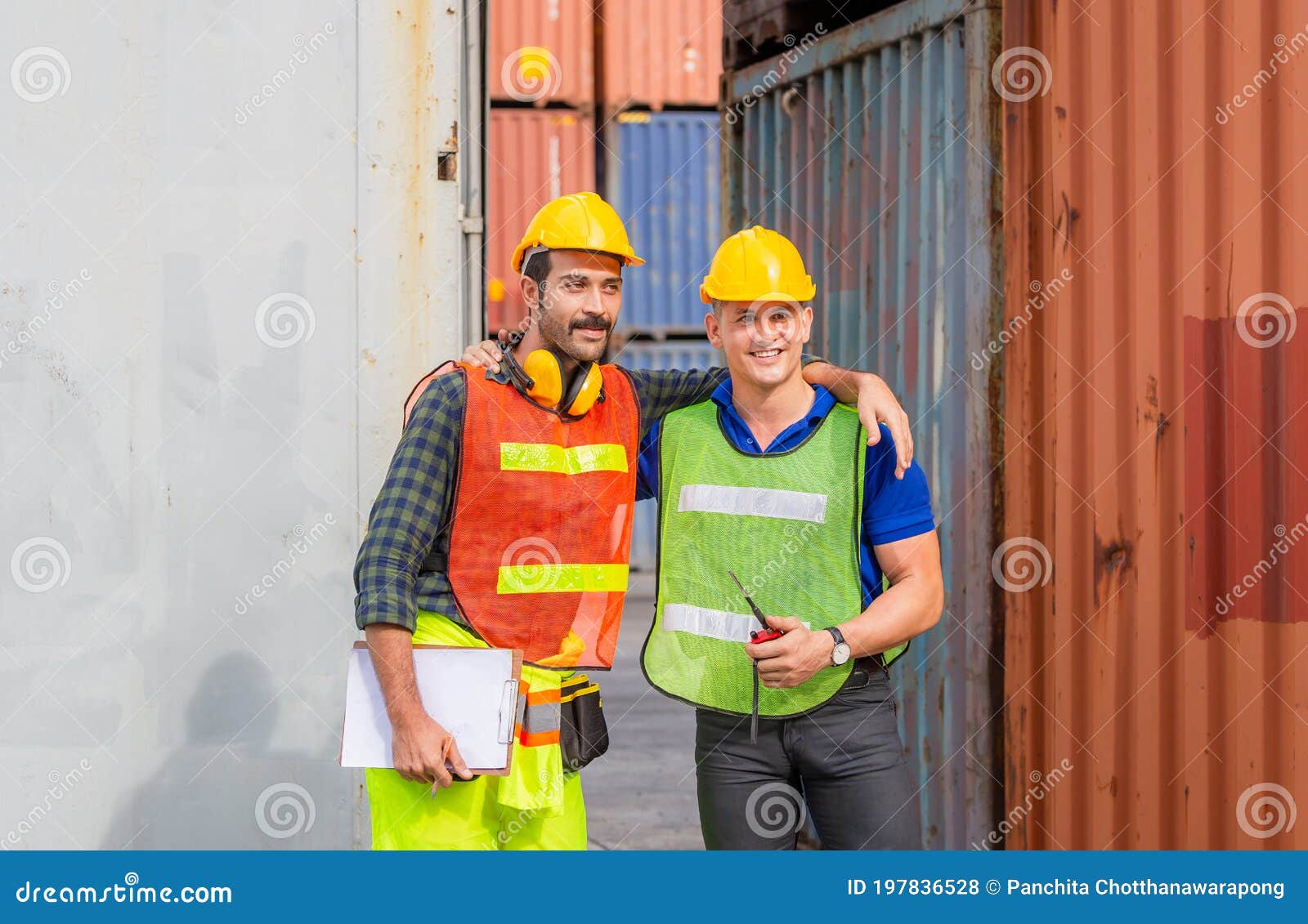 Happiness and Smiling Engineer and Worker Team Standing with Hands on ...