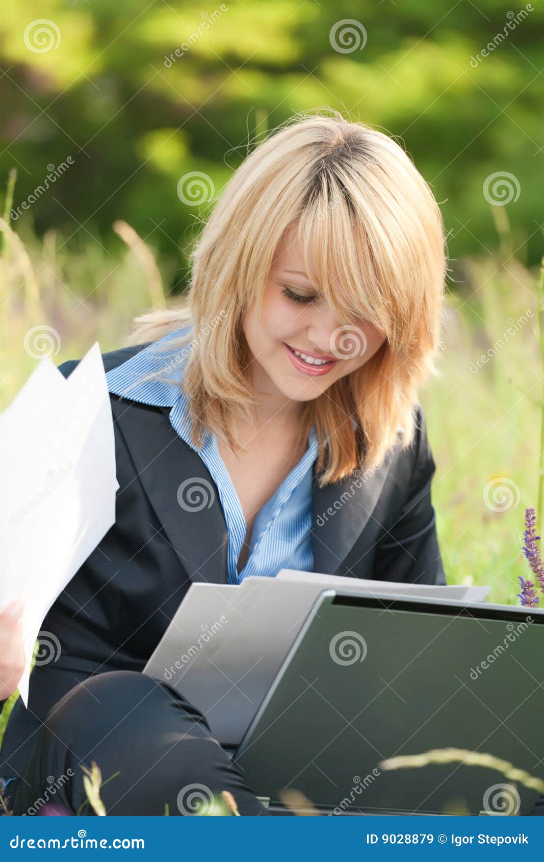 Happiness Woman Working on Nature with Documents Stock Image - Image of ...