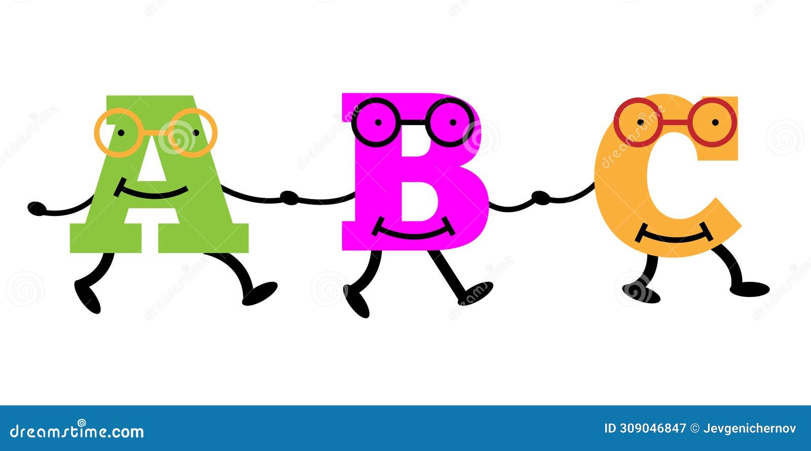 Happy ABC Letters Walking Hand in Hand Stock Illustration ...