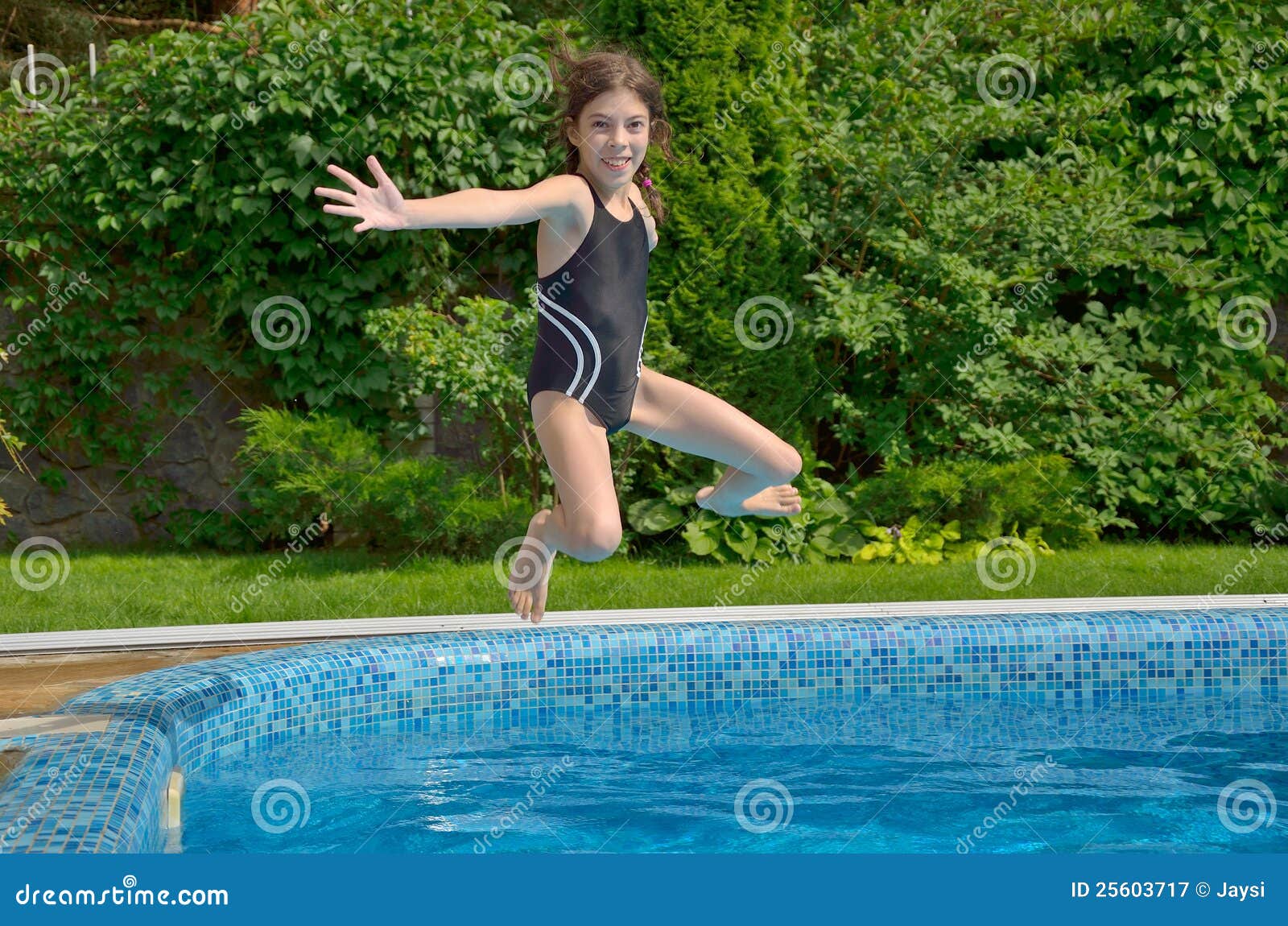 Happy Active Child Jumps To Swimming Pool Stock Image - Image of ...