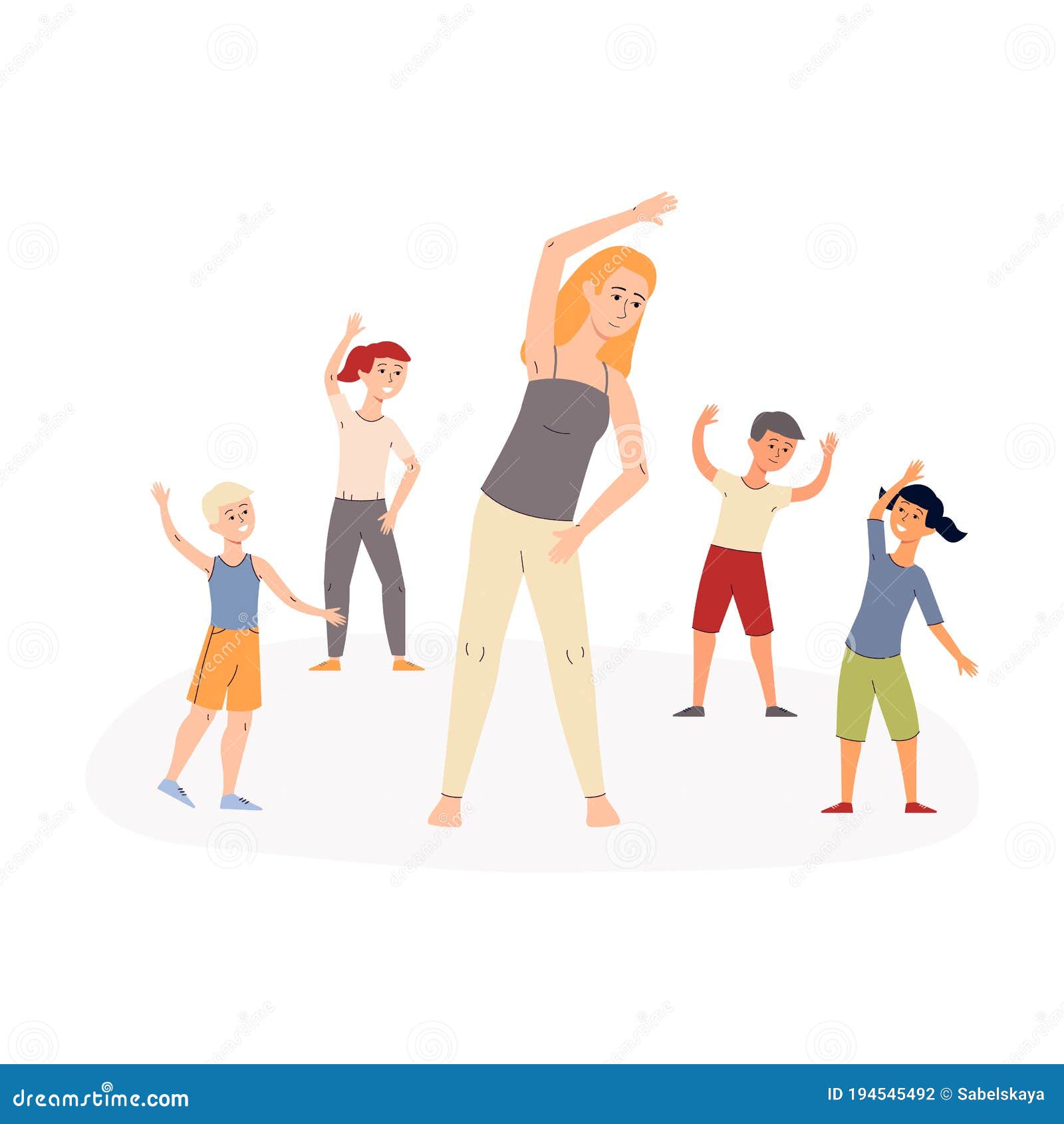 Children in Kindergarten Doing Sport Exercises Flat Vector Illustration ...