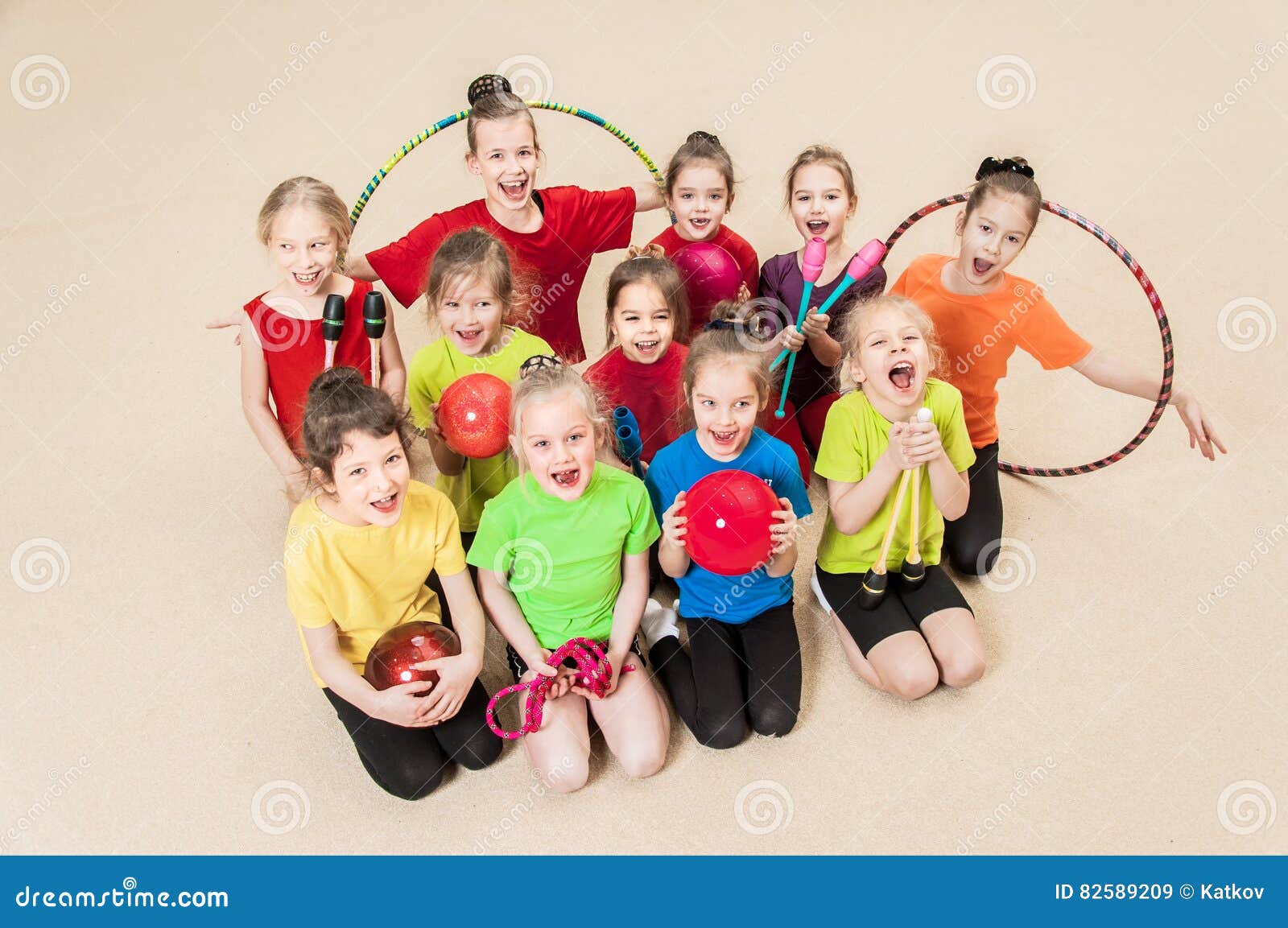 Happy Active Children in Gym Stock Image - Image of background, dance ...