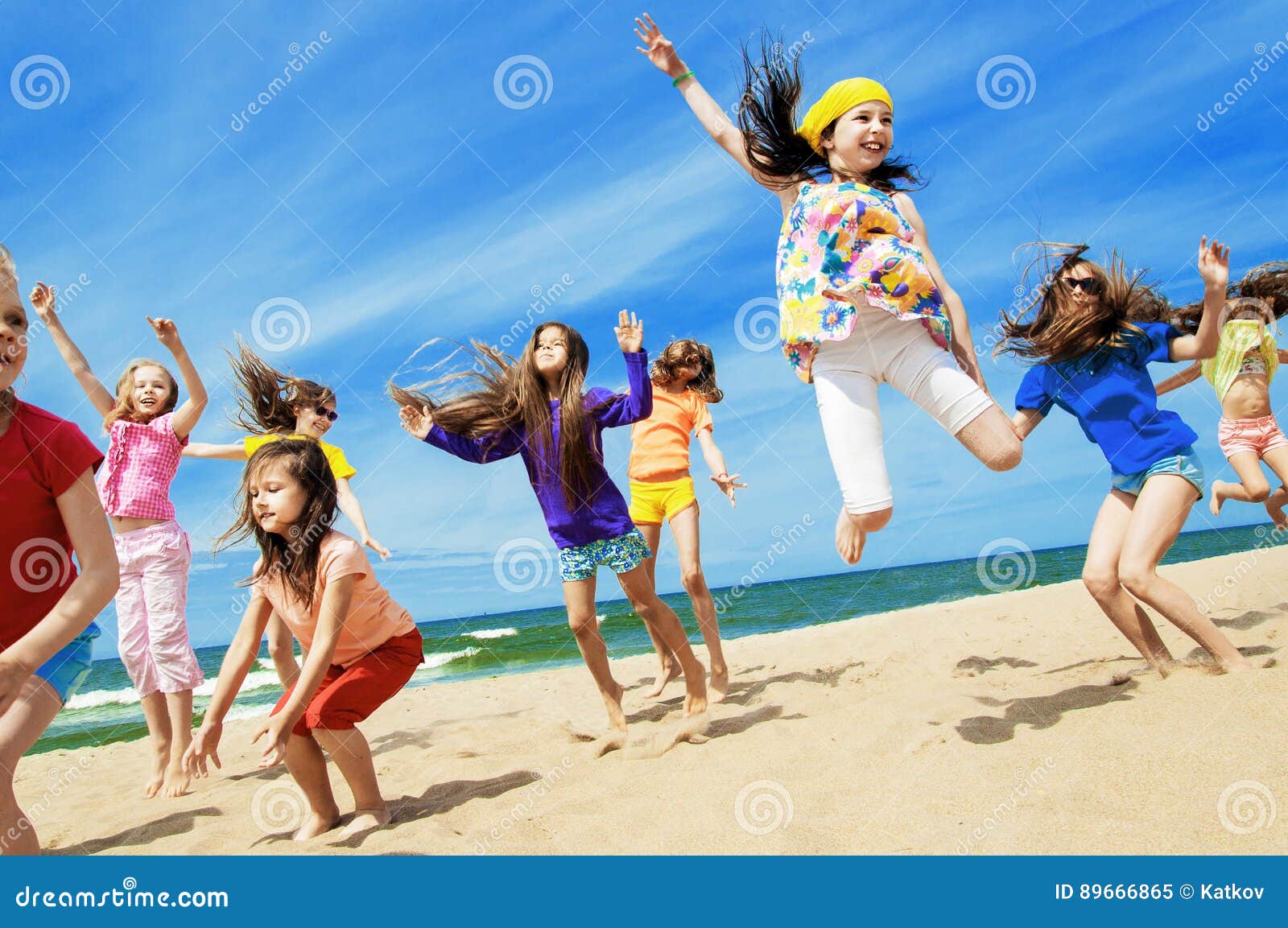 Happy Active Children Jumping Stock Image - Image of group, exercise ...