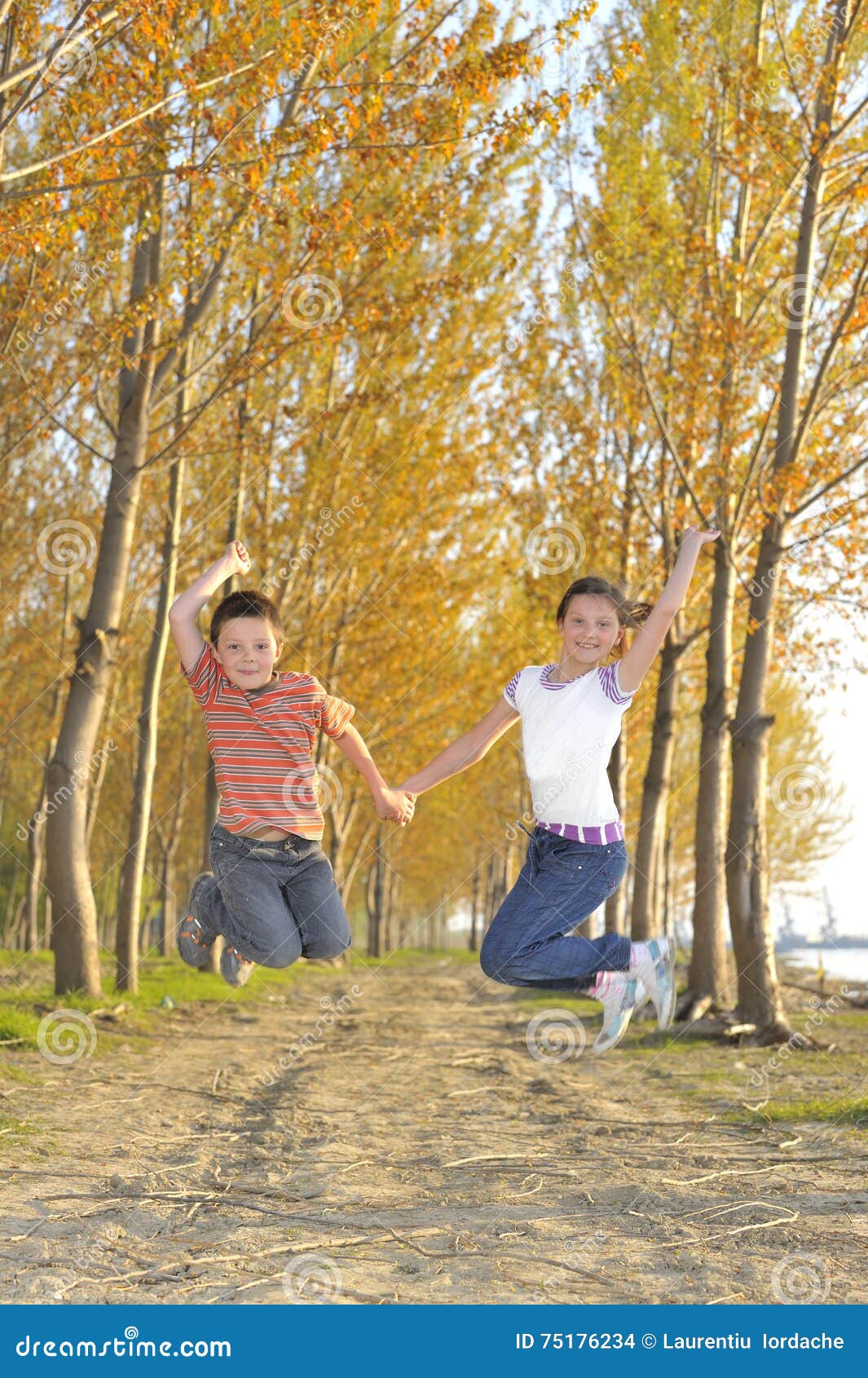 Happy Active Children Jumping Stock Photo - Image of outdoor ...