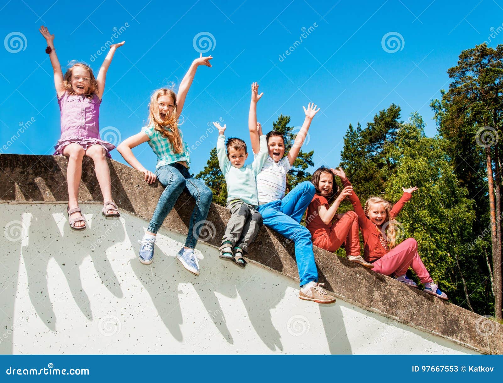 Happy Active Children Outdoors Stock Image - Image of happy, colorful ...