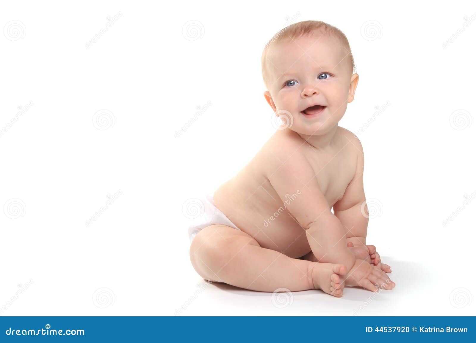 Happy Adorable Baby on a White Background Stock Photo - Image of blue ...