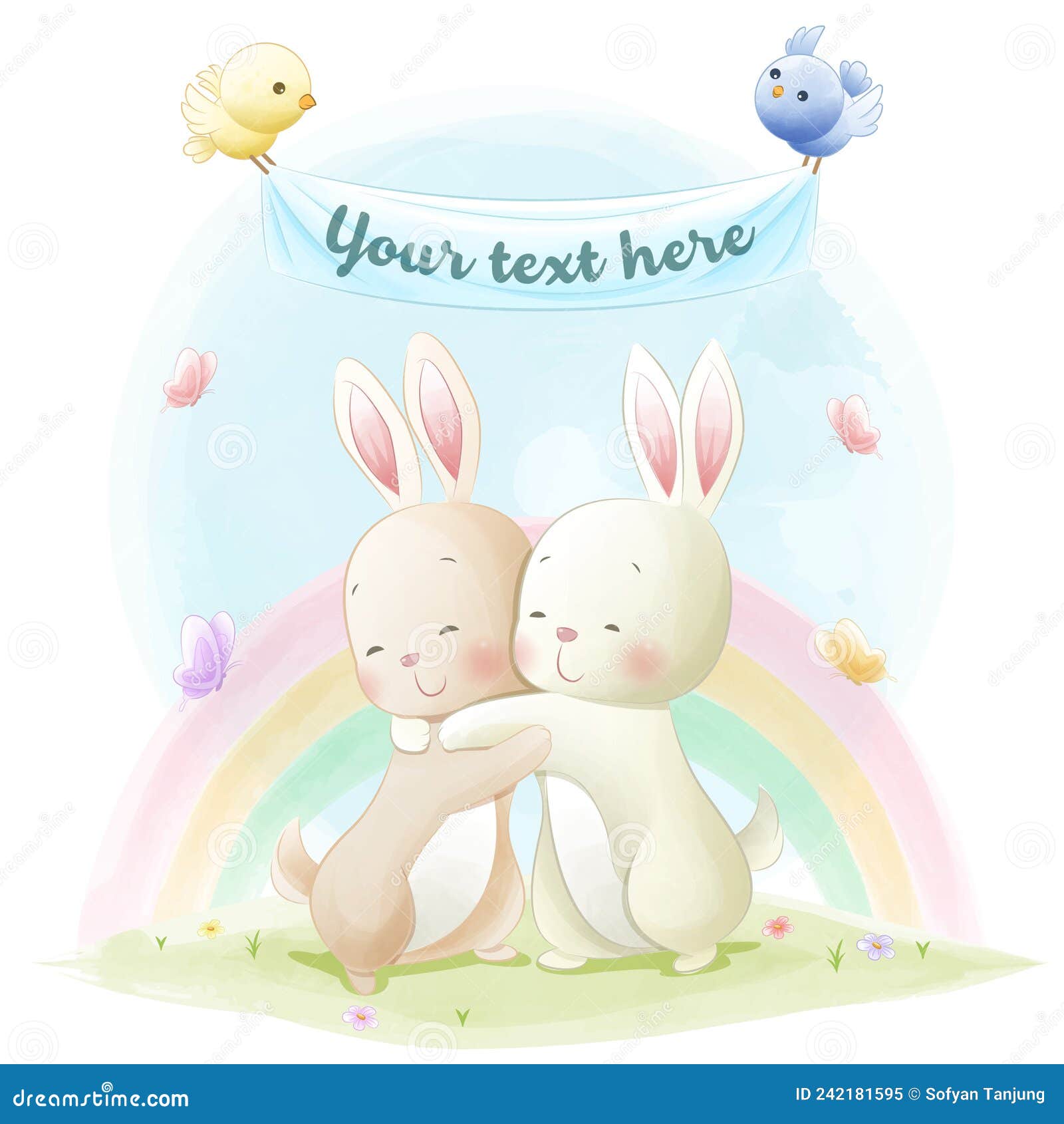Happy Adorable Rabbit Hugging Each Other Stock Vector - Illustration of ...