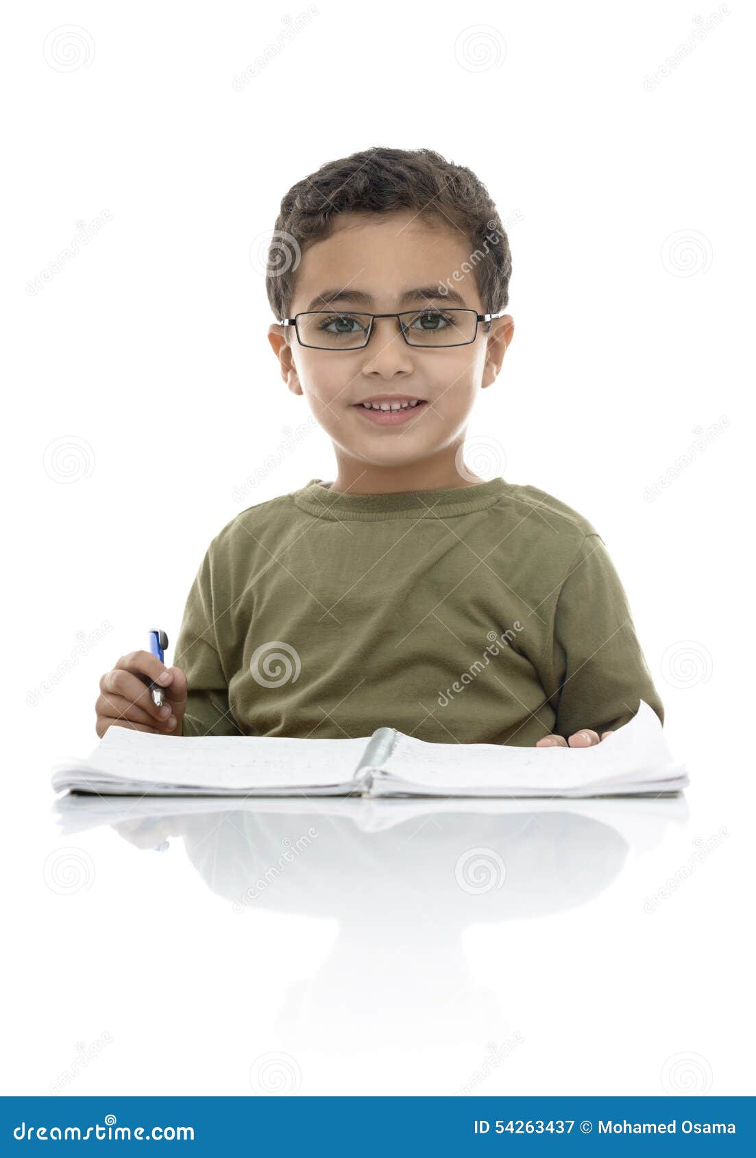 Happy Adorable Young Schoolboy Studying Stock Image - Image of puzzled ...