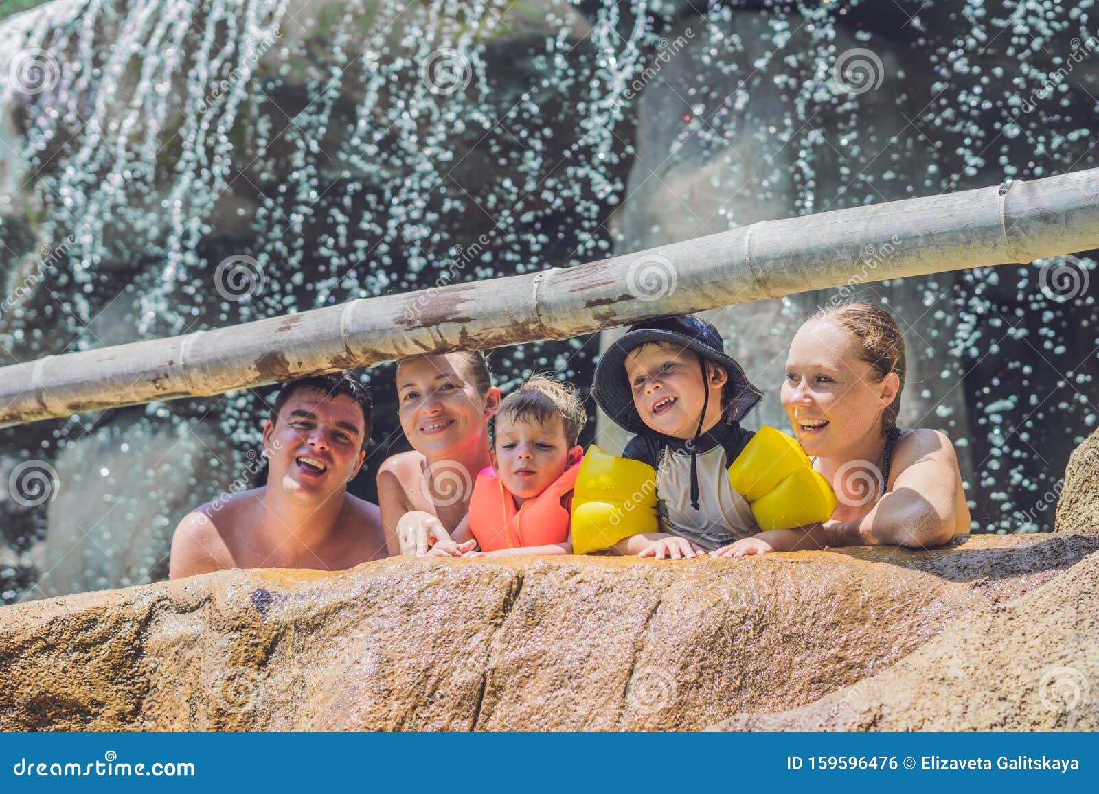 Happy Adults and Children in a Water Park Stock Photo - Image of female ...