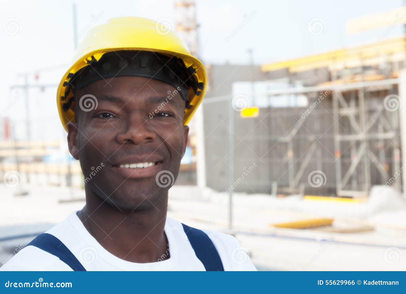 Happy African American Construction Worker at Building Site Stock Photo ...