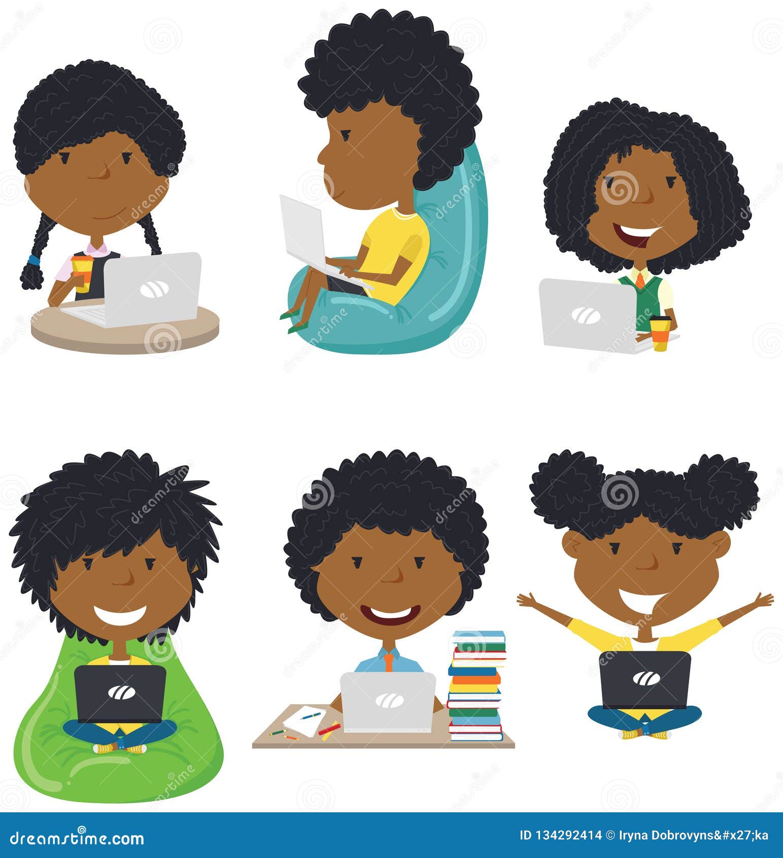 Students Learn and Do Homework by Computer Stock Vector - Illustration ...