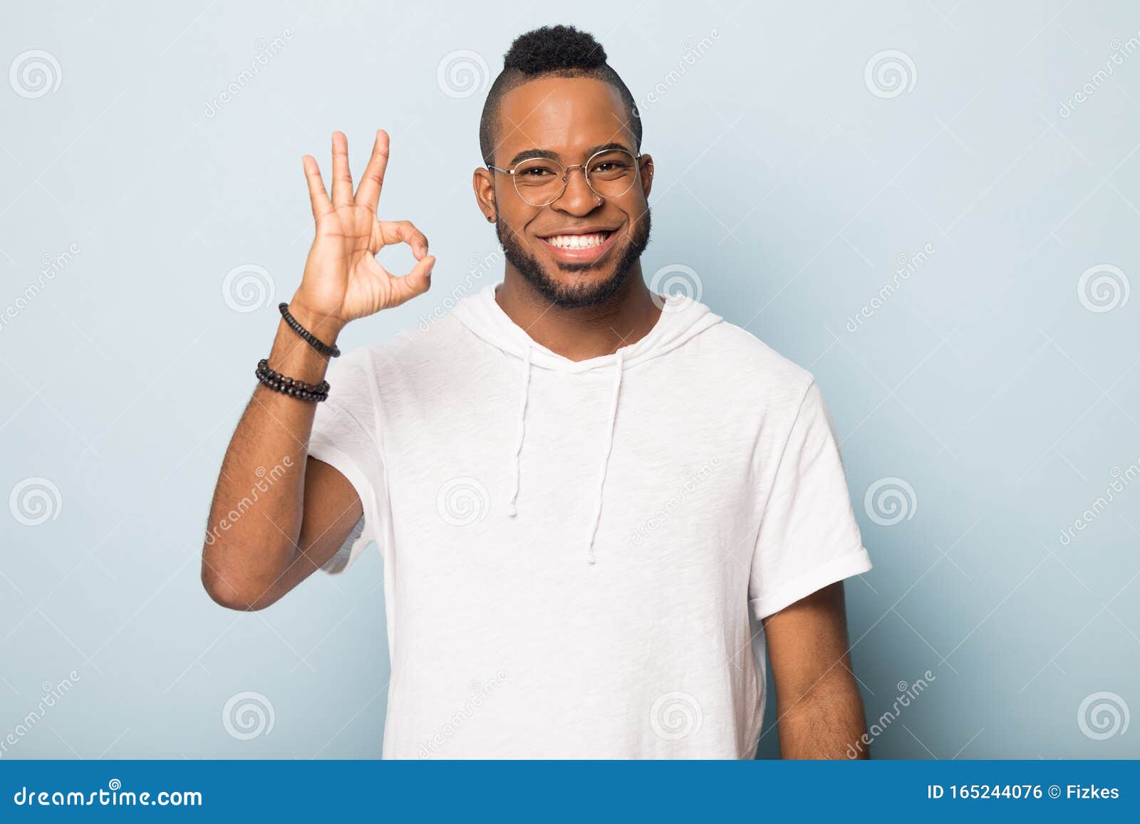 Happy Smiling African American Man Satisfied Client Showing Ok Gesture