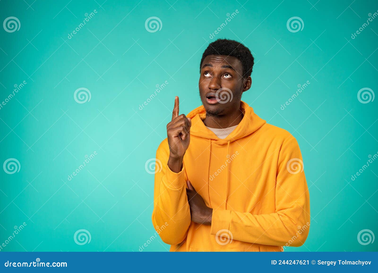 Happy African American Man Pointing Finger at Copy Space Stock Image ...