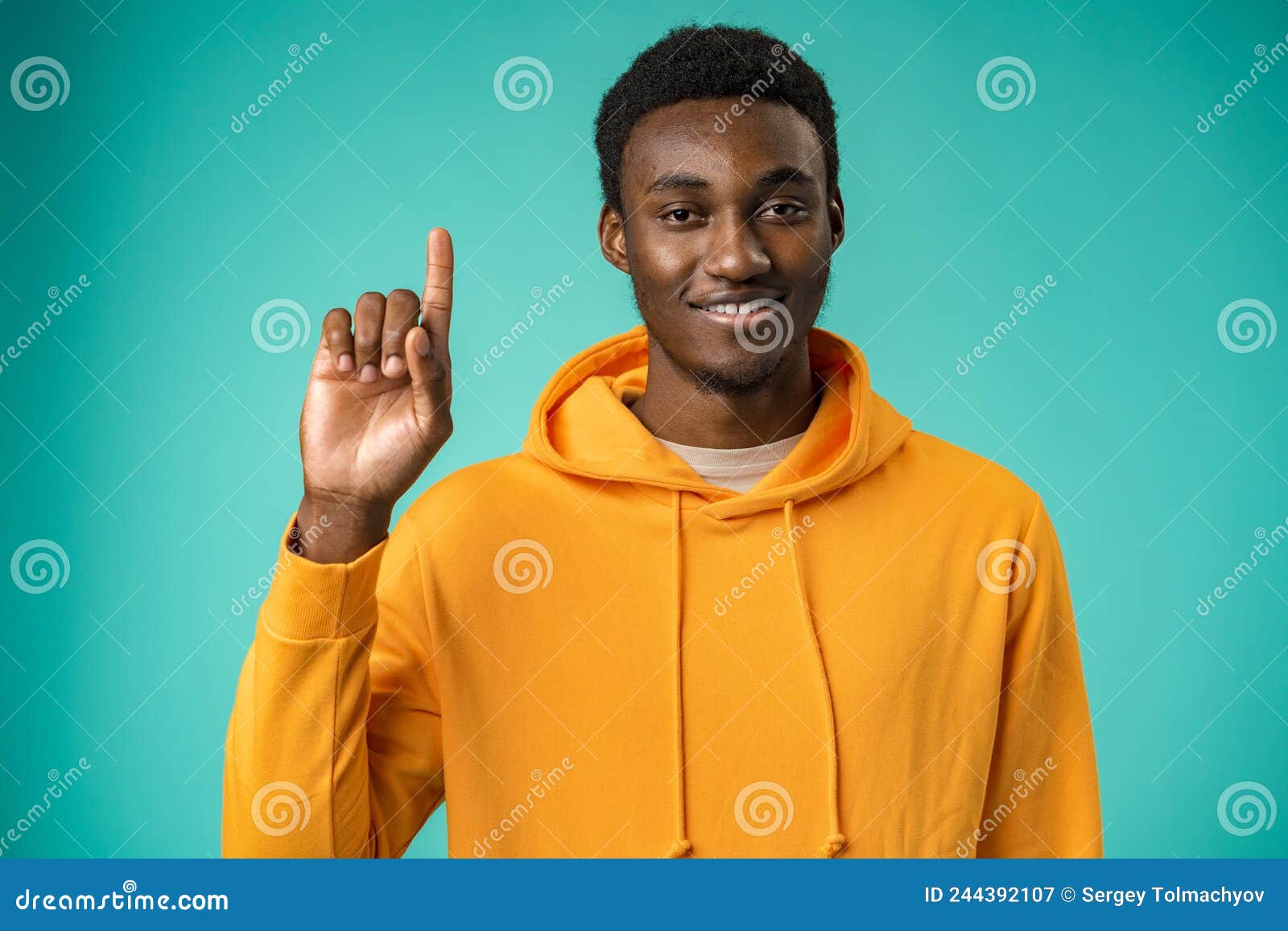 Happy African American Man Pointing Finger at Copy Space Stock Image ...
