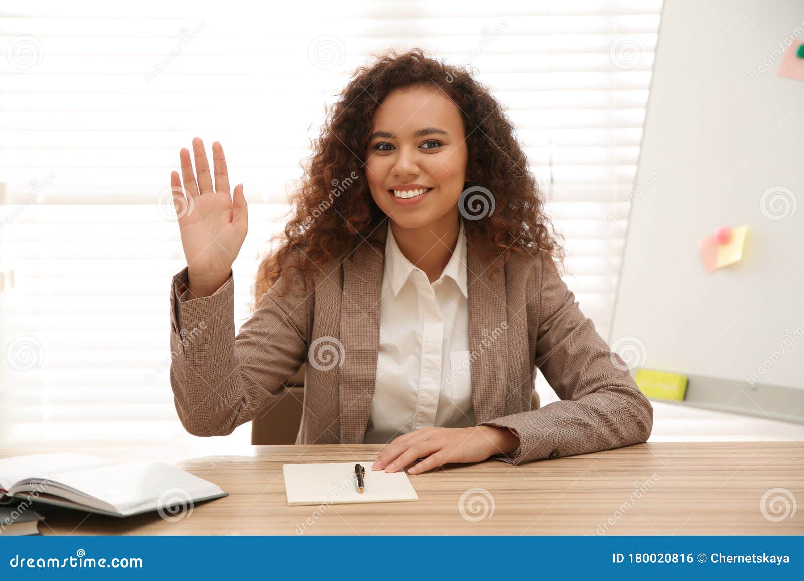 Happy African-American Woman Using Video Chat, View from Web Camera ...