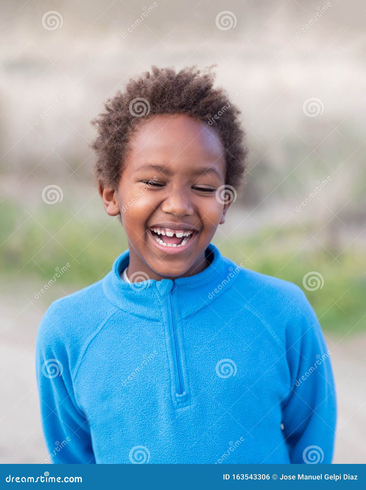 Happy African Child with Blue Jersey Stock Photo - Image of african ...