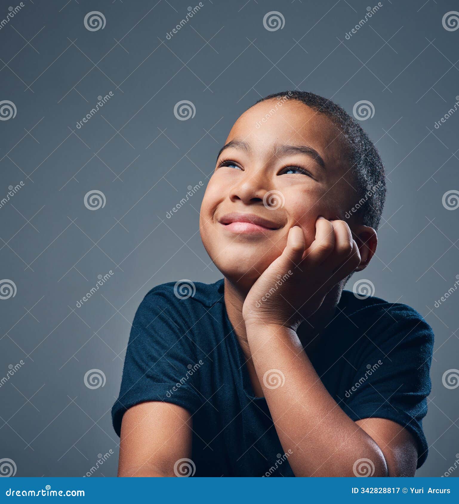 Happy, African Kid or Boy Thinking in Studio for Creative Solution ...
