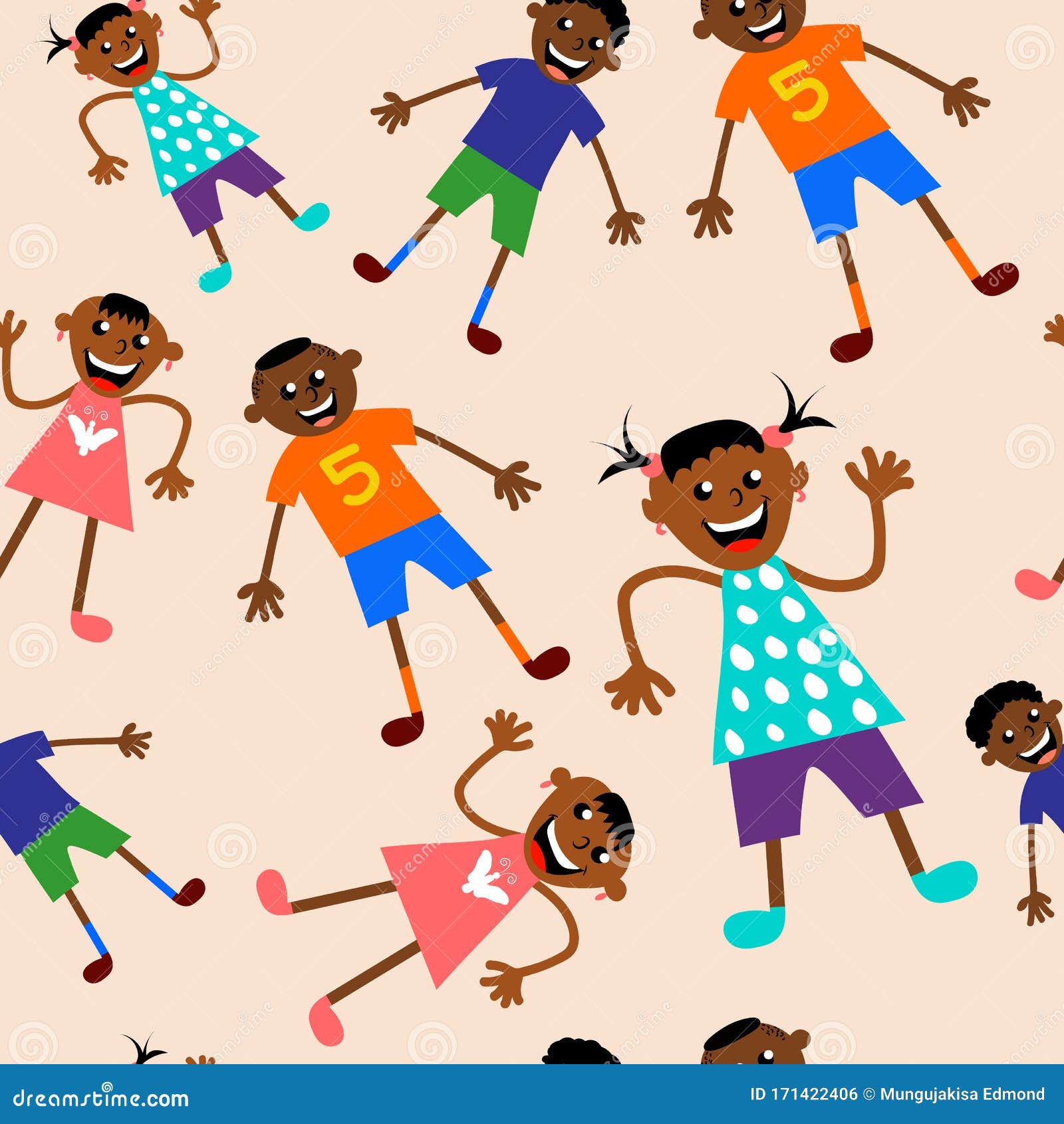 Happy African Kids Seamless Pattern Stock Illustration - Illustration ...
