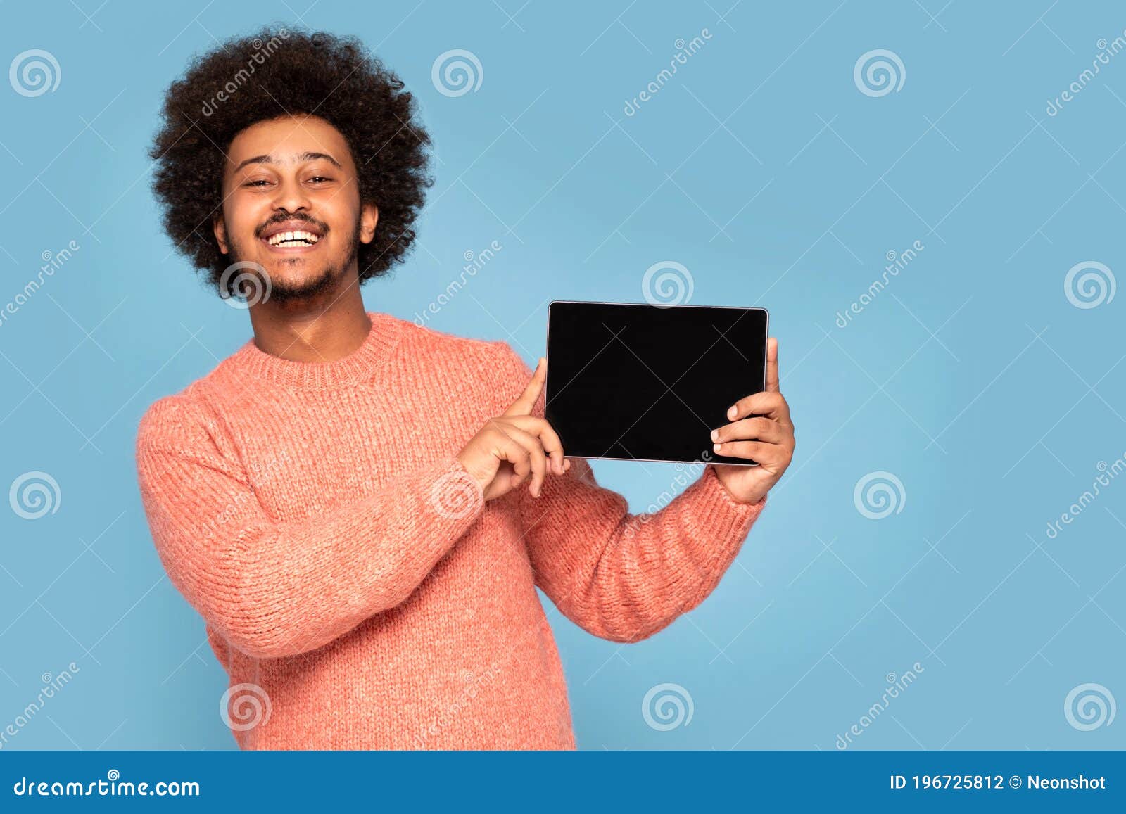 Happy African Man Holding Tablet Stock Photo - Image of device ...