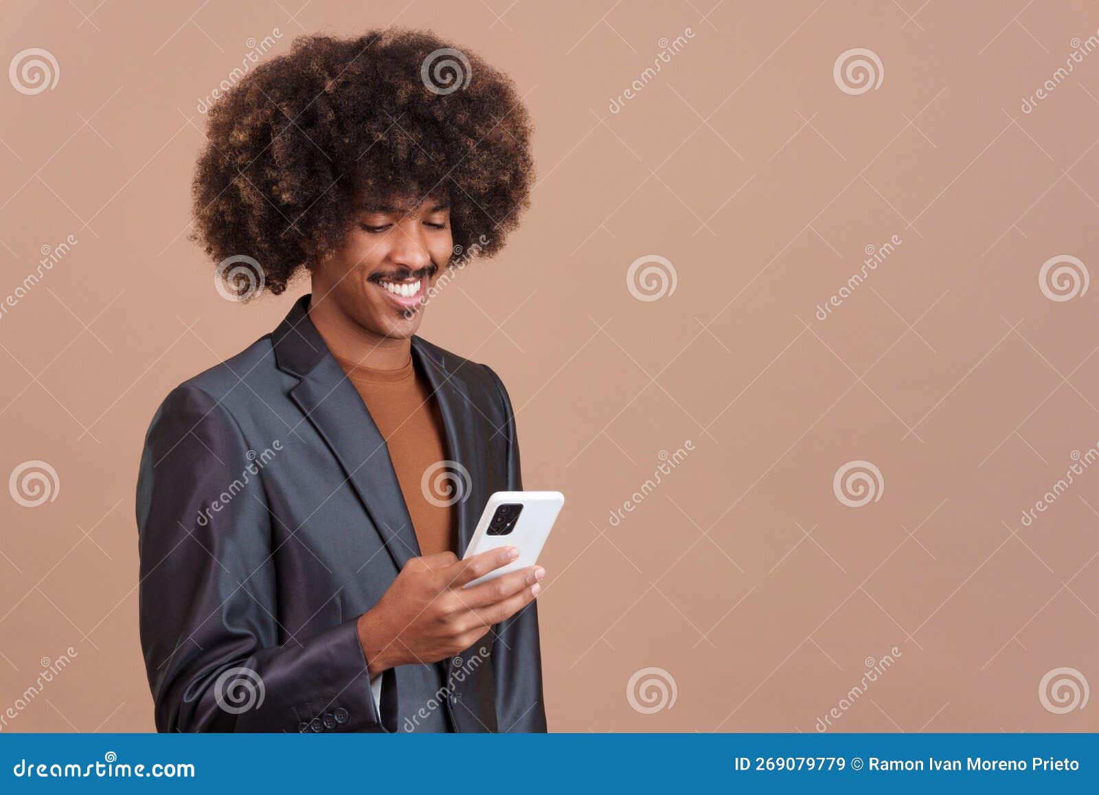 Happy African Man Using the Mobile Phone Stock Image - Image of phone ...
