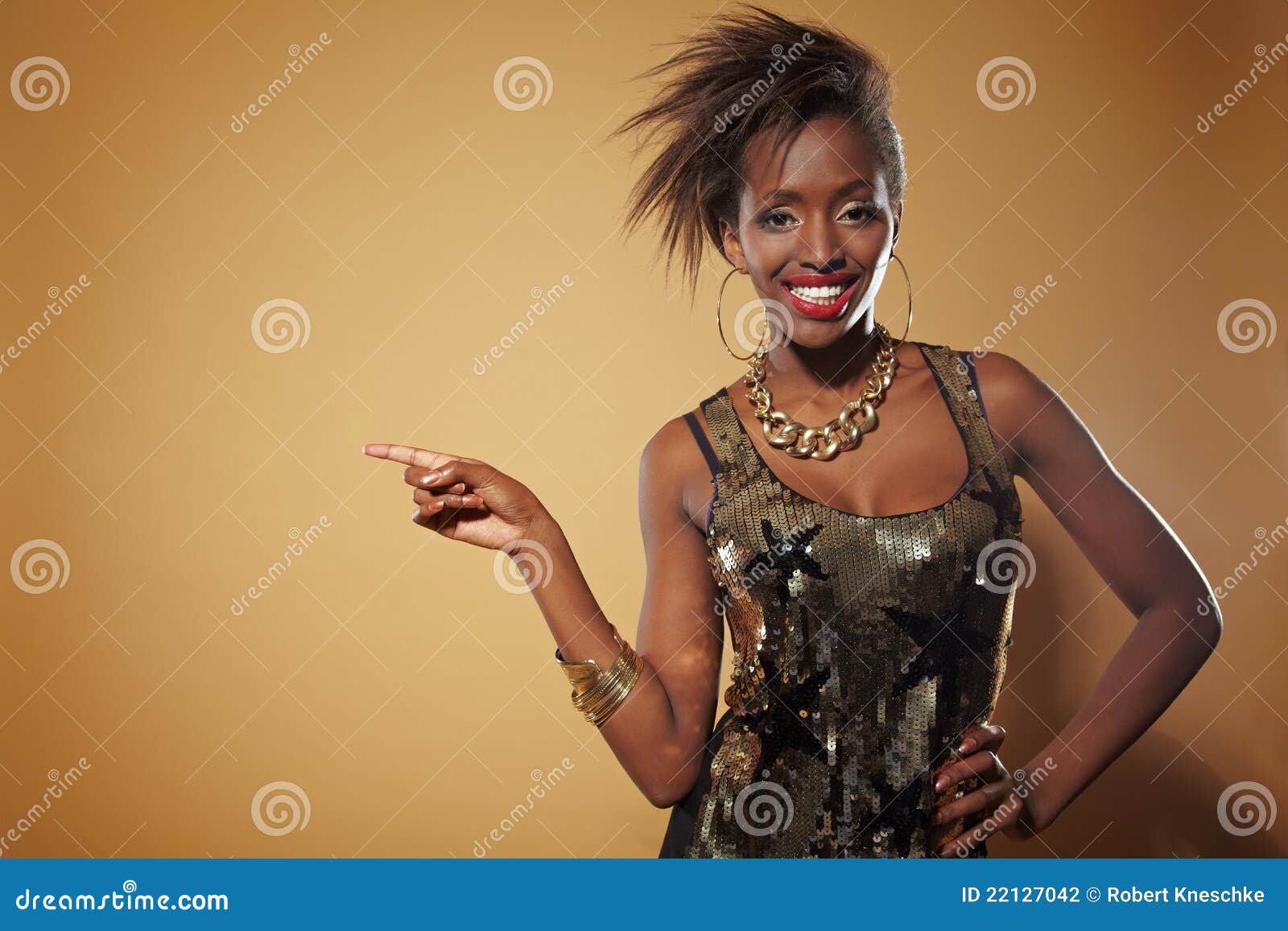 Happy African Woman Pointing Stock Photo - Image of hand, head: 22127042