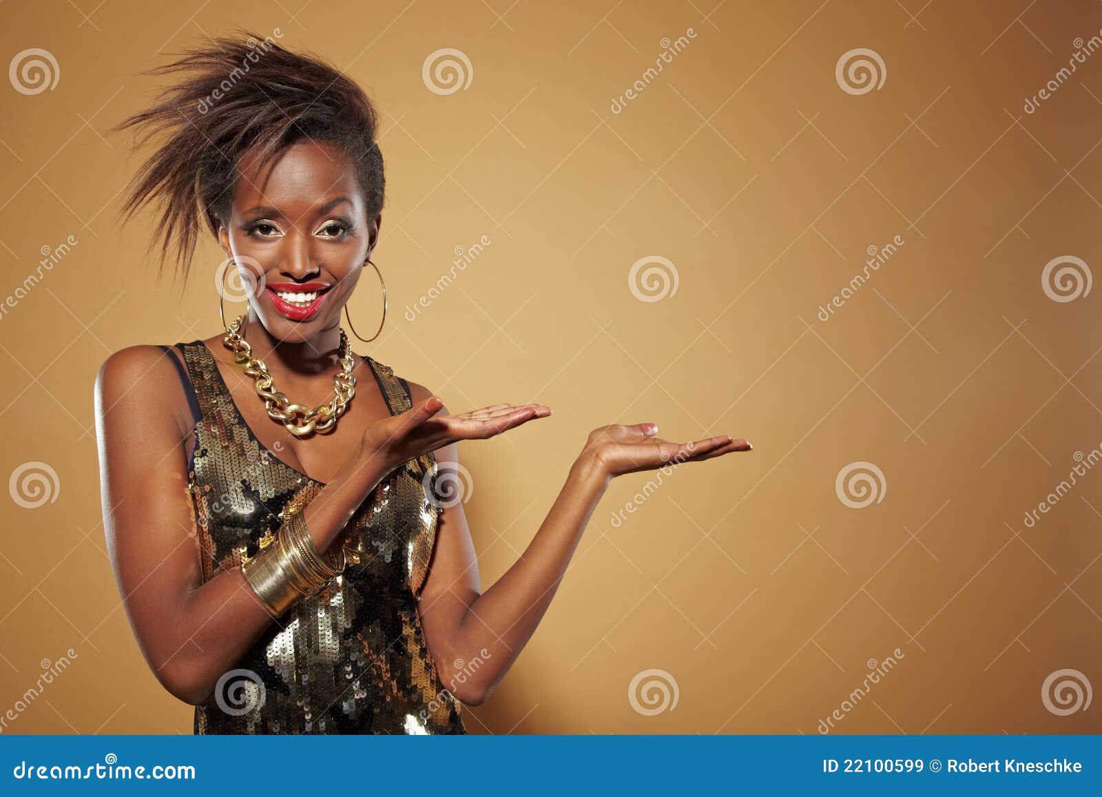 Happy African Woman Presenting Stock Image - Image of motivation ...