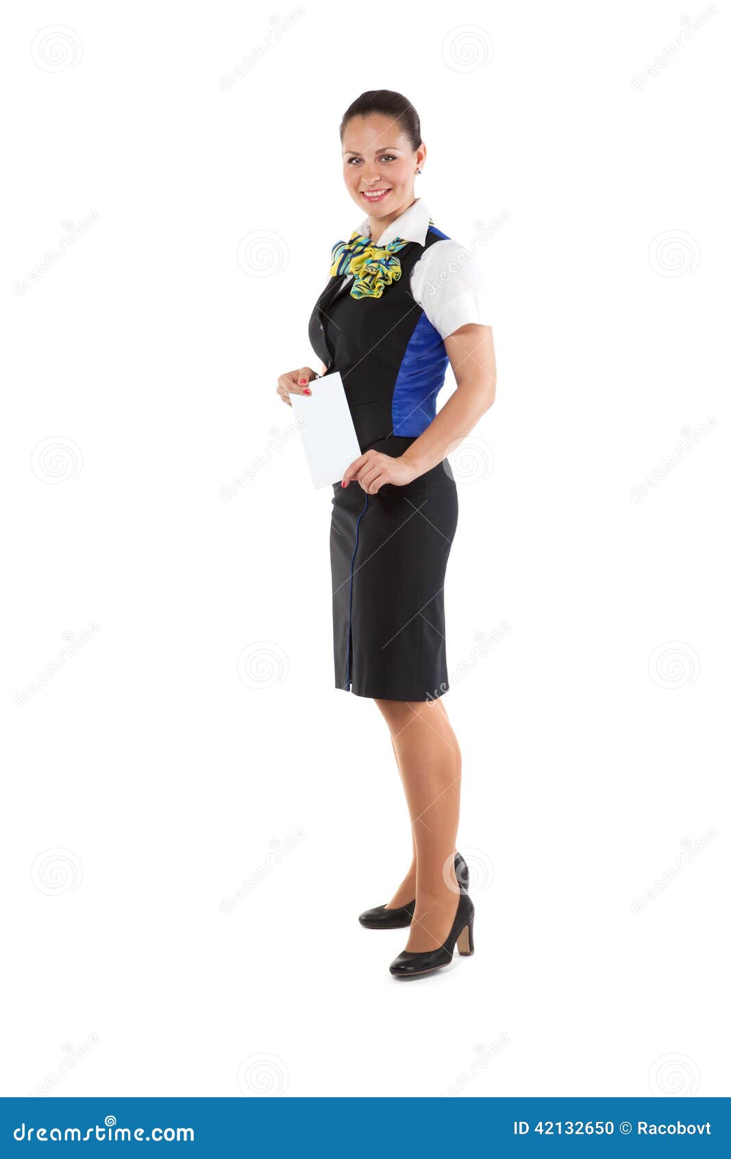 Happy Air Hostess Holding Ticket Stock Photo - Image of friendly, crew ...