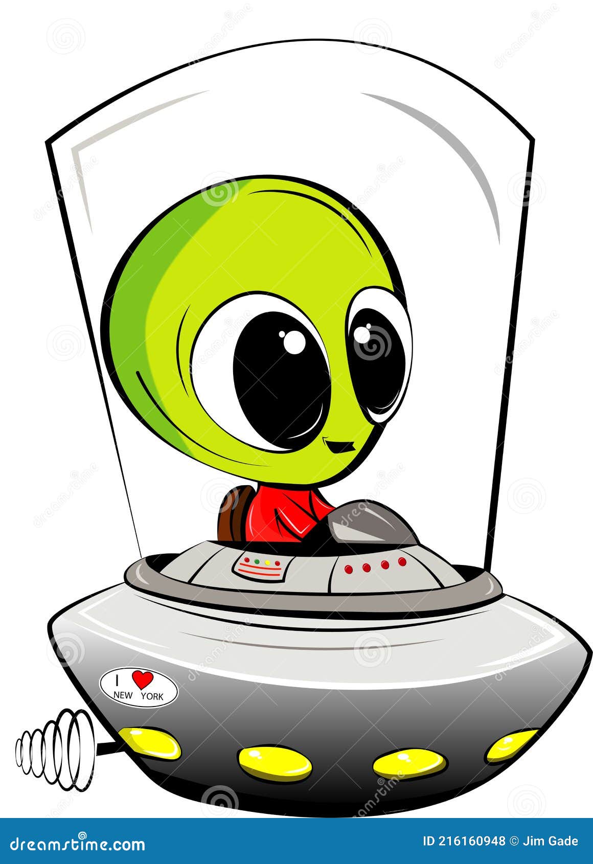 A Happy Alien Flying His Spacecraft Stock Illustration - Illustration ...