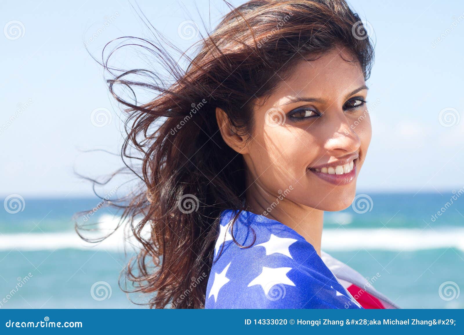 Happy american woman stock photo. Image of citizen, flag - 14333020