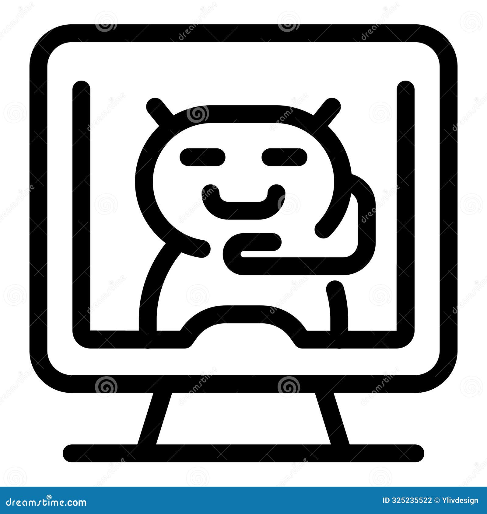 Happy Android Mascot Waving from Computer Screen Stock Illustration ...