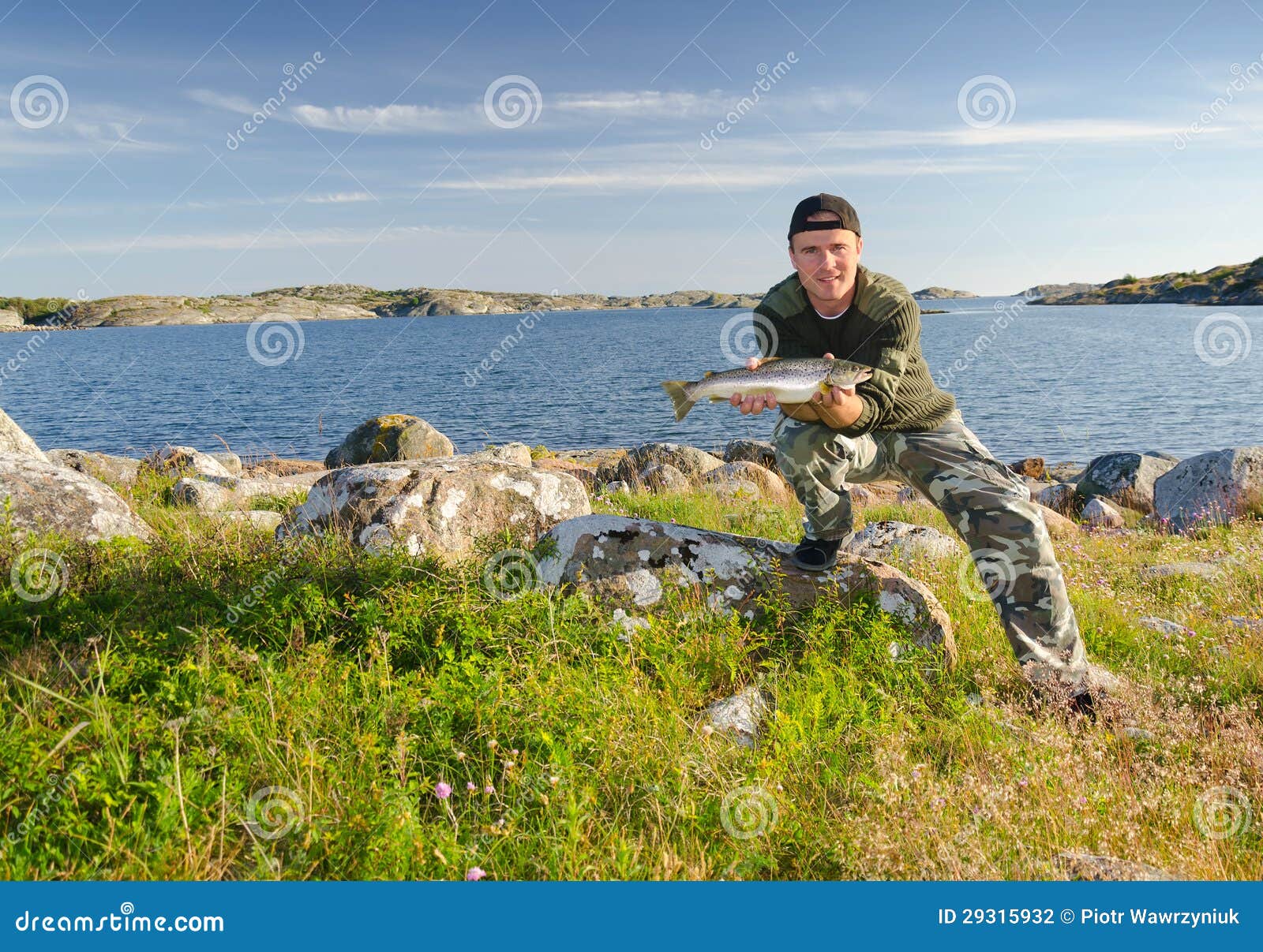 Happy Angler in Beautiful Scenery Stock Photo - Image of people, lucky ...