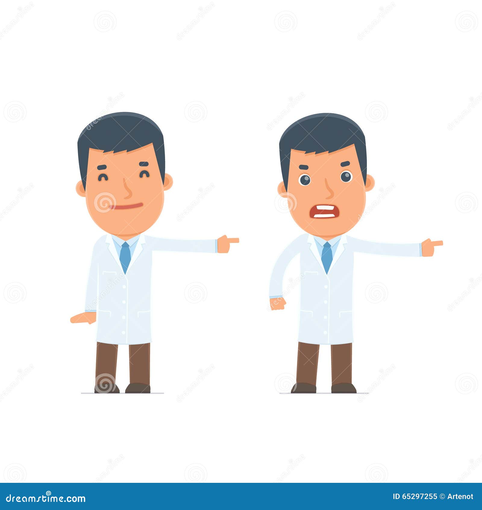 Happy and Angry Character Doctor Making Presentation Using His H Stock ...
