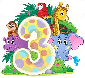 Happy Animals Around Number Three Stock Vector - Illustration of ...