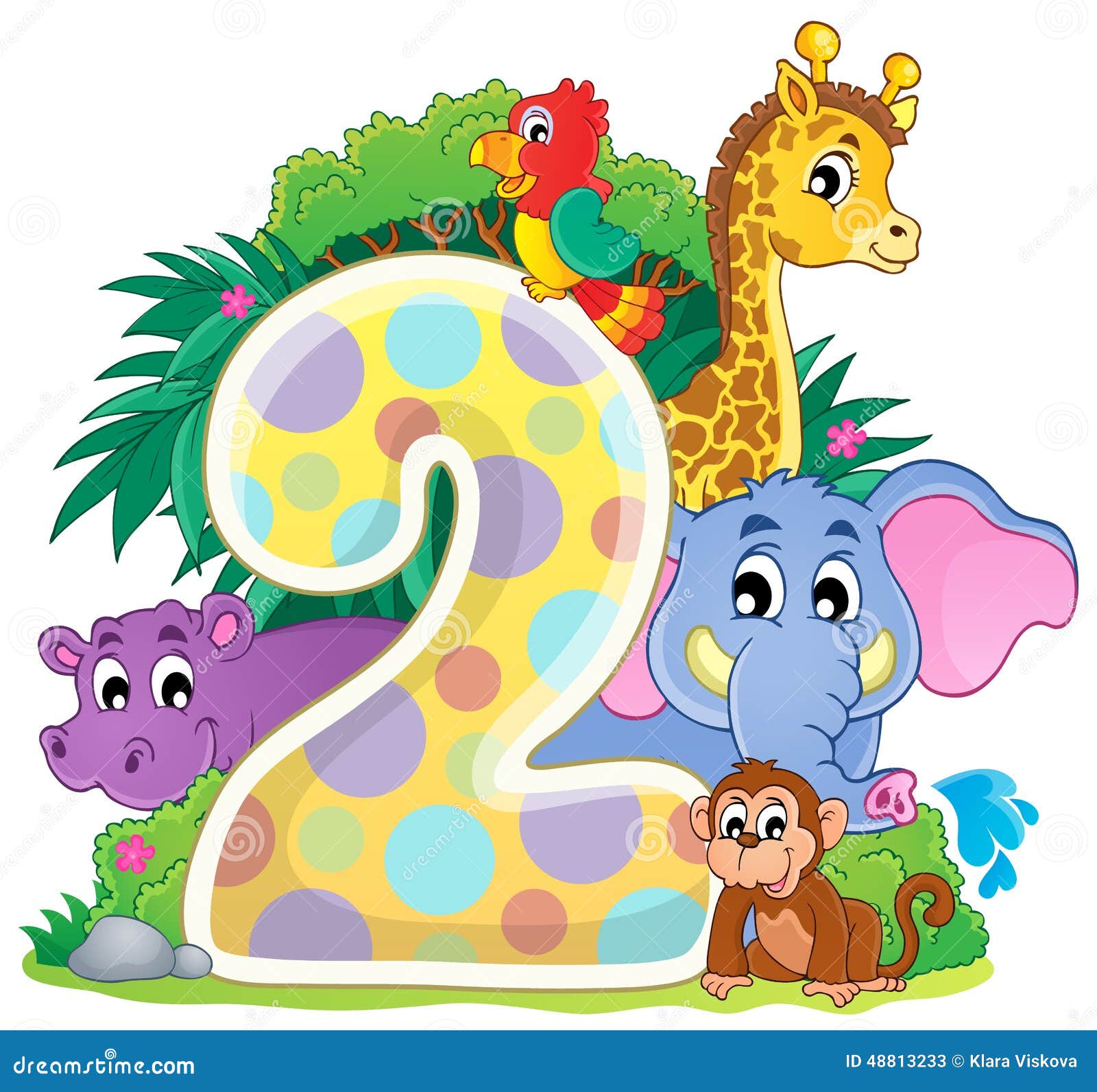 Happy Animals Around Number Two Stock Vector - Illustration of clipart ...